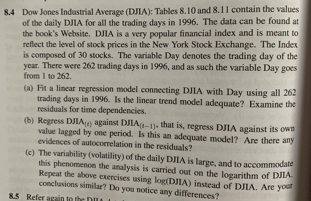 Regression analysis Data Date DJIA | Chegg.com