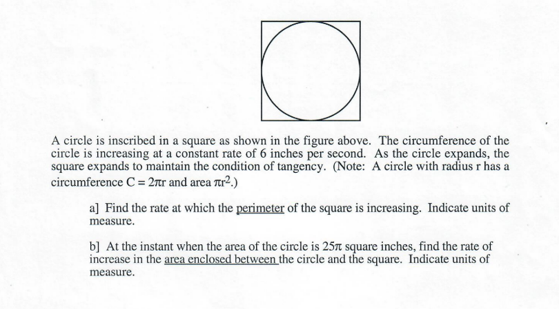 Solved o A circle is inscribed in a square as shown in the | Chegg.com