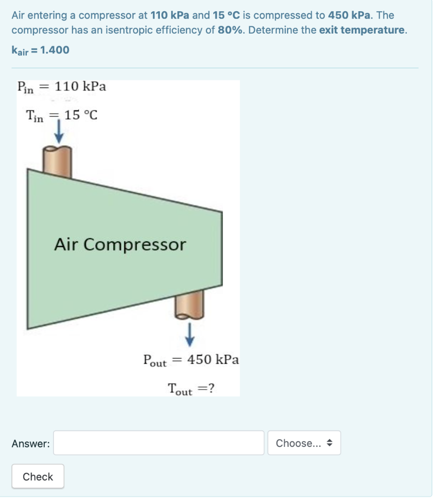Solved Air entering a compressor at 110 kPa and 15 °C is | Chegg.com