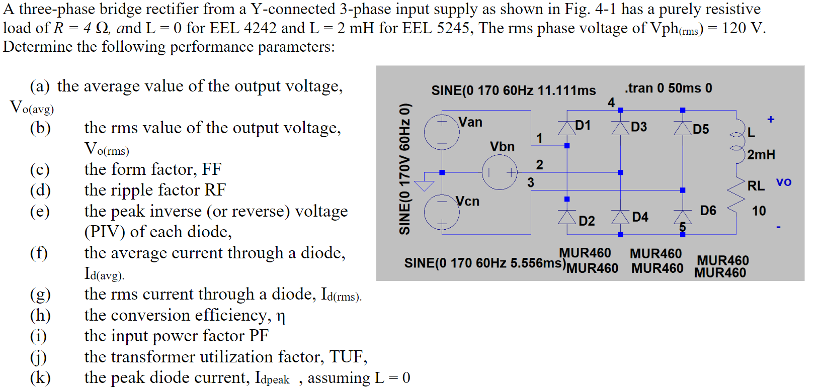Solved A three-phase bridge rectifier from a Y-connected | Chegg.com