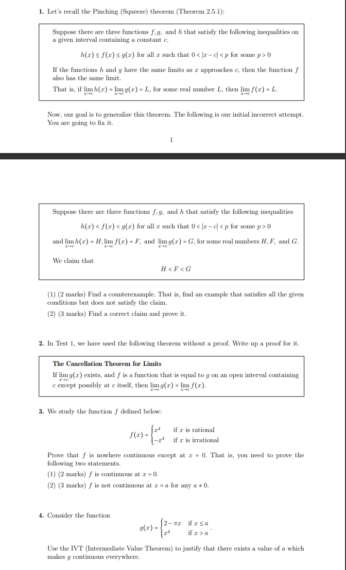 Solved 1. Let's recall the Pinching (Squeeze) theorem | Chegg.com