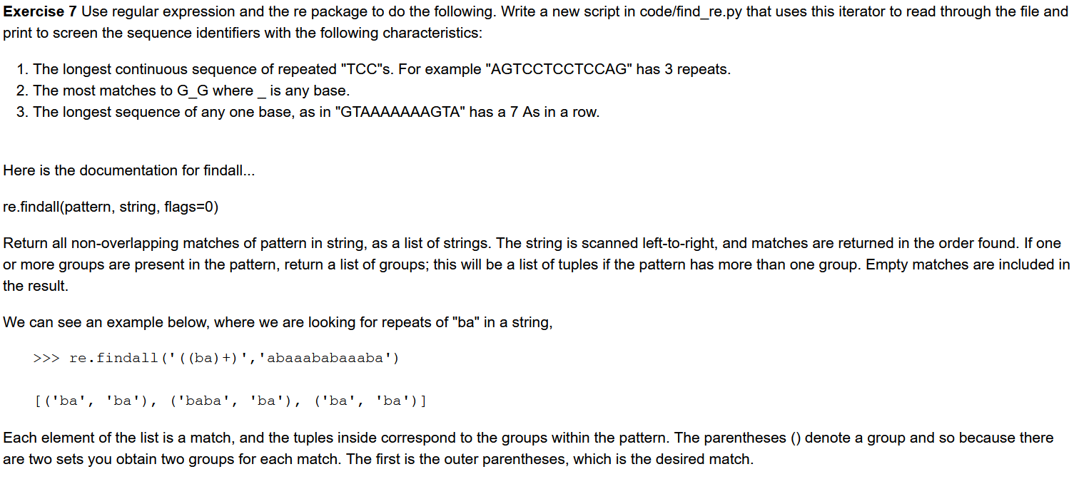 Exercise 7 Use regular expression and the re package | Chegg.com
