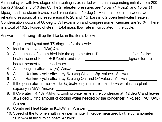Solved A reheat cycle with two stages of reheating is | Chegg.com