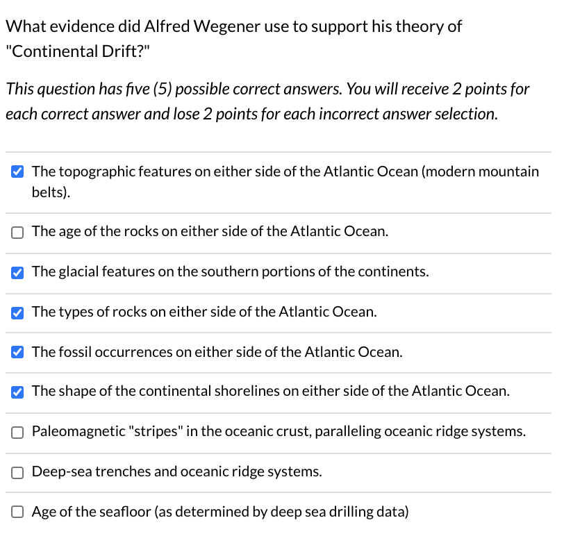 Solved What evidence did Alfred Wegener use to support his | Chegg.com