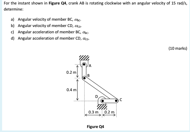 Solved For the instant shown in Figure Q4, crank AB is | Chegg.com