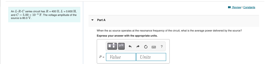 Solved I Review Constants An L-R-C series circuit has R = | Chegg.com