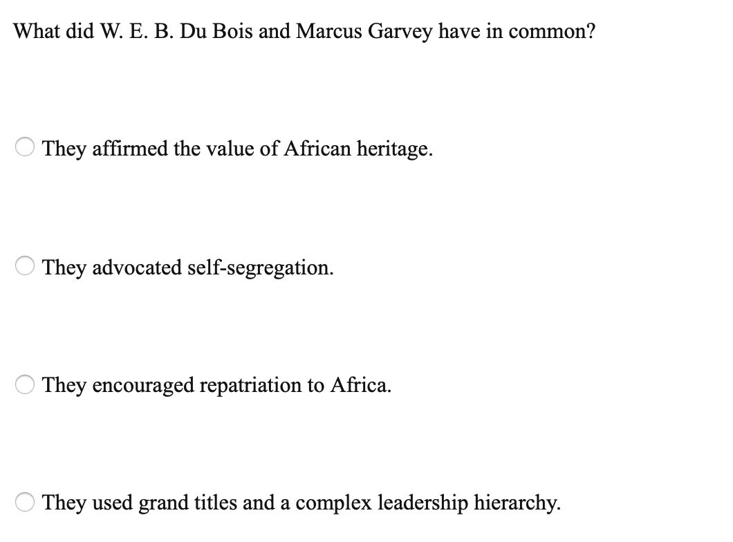 What did W. E. B. Du Bois and Marcus Garvey have in | Chegg.com