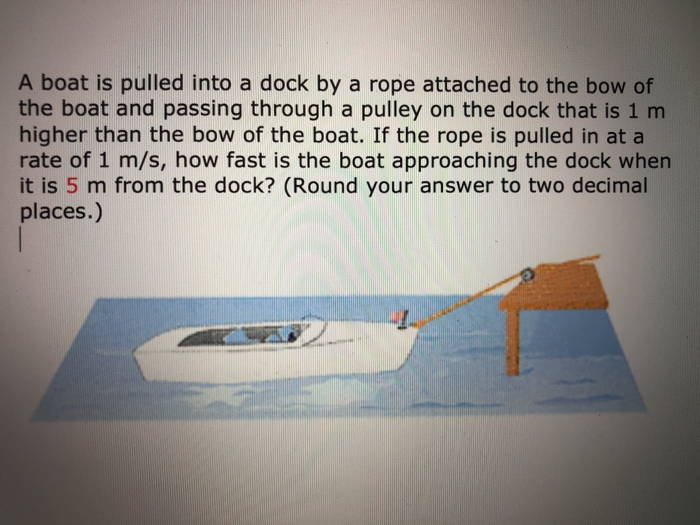 Solved A boat is pulled into a dock by a rope attached to | Chegg.com