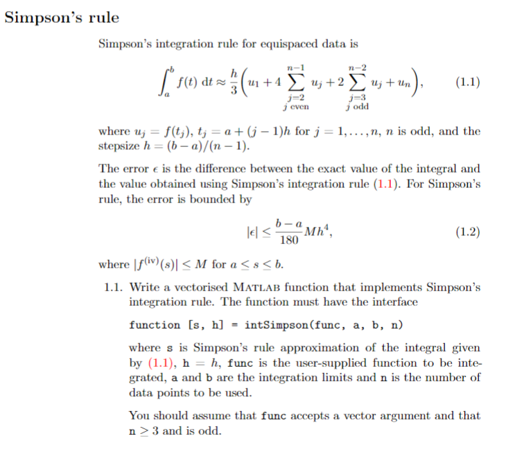 Solved Simpson's rule Simpson's integration rule for | Chegg.com
