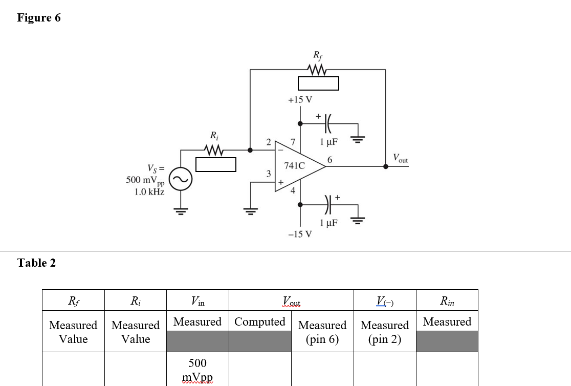 Solved Figure 6 R; +15 V + 16 7 R; w 1 uF 6 Vout 741C Vs = | Chegg.com