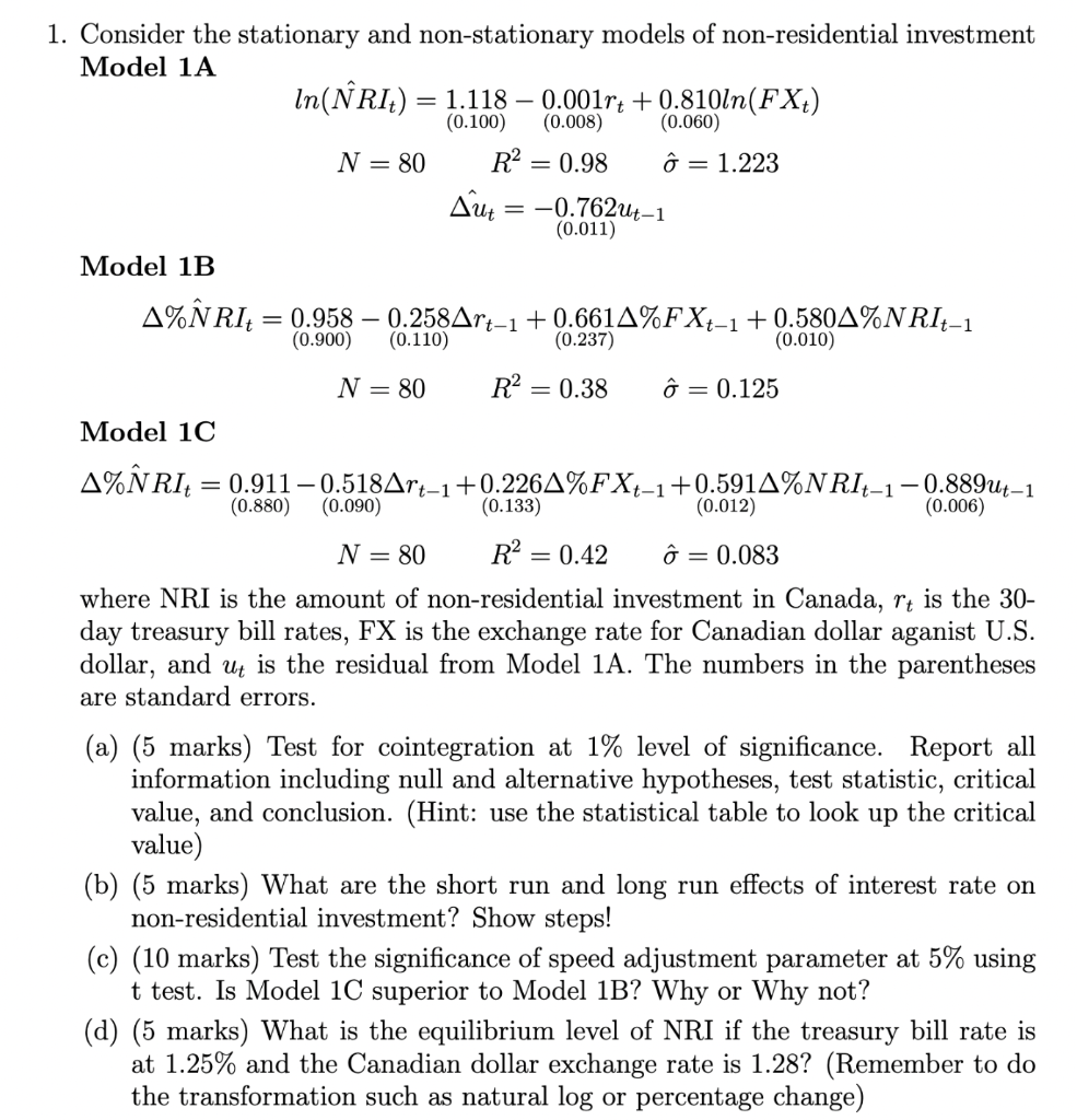 Solved 1. Consider the stationary and non-stationary models | Chegg.com