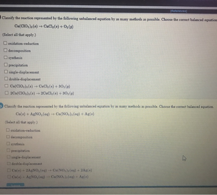 Solved Classify the reaction represented by the following | Chegg.com