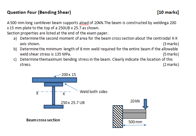 Solved Question Four (Bending Shear) [10 marks] A \\( 500 | Chegg.com