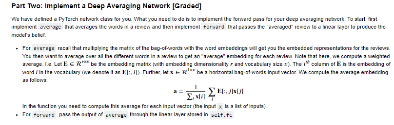 Part Two: Implement a Deep Averaging Network (Graded] | Chegg.com