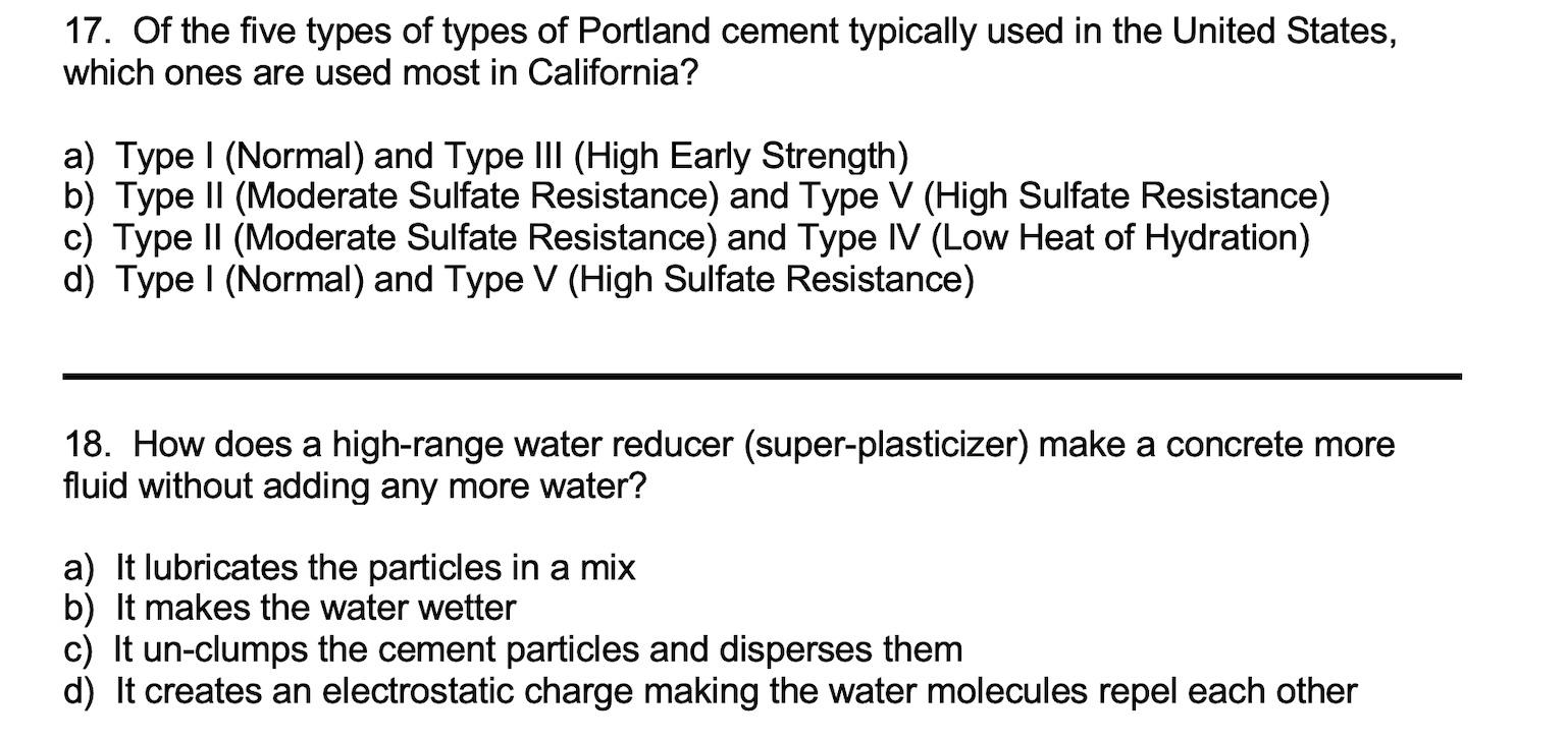 Solved 17. Of the five types of types of Portland cement | Chegg.com