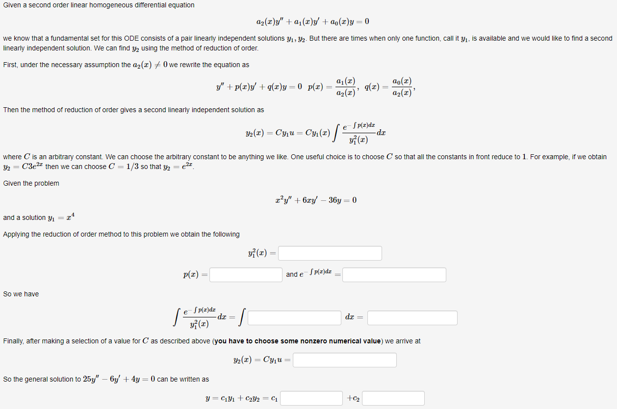 Solved Given a second order linear homogeneous differential | Chegg.com