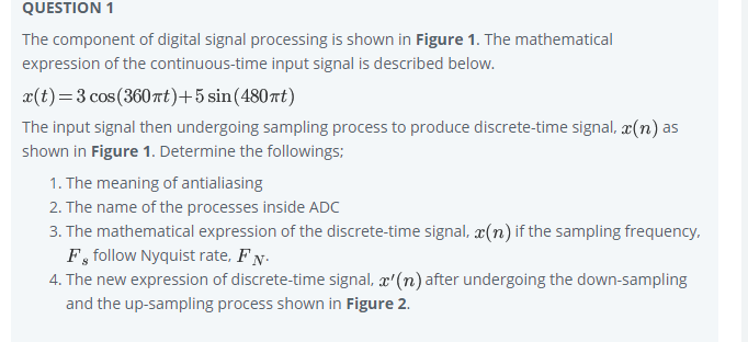 Solved QUESTION 1 The component of digital signal processing | Chegg.com