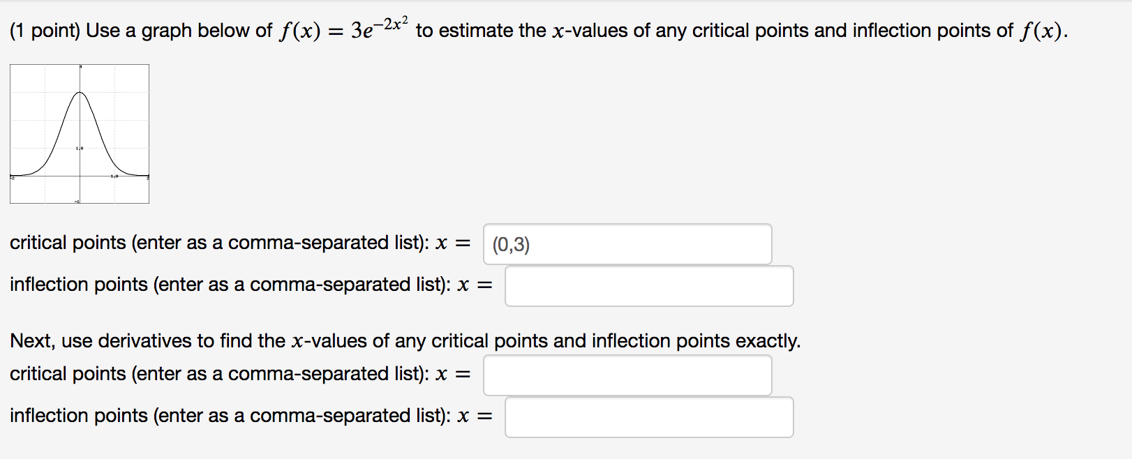 Solved (1 point) Use a graph below of f(x)=3e−2x2 to | Chegg.com