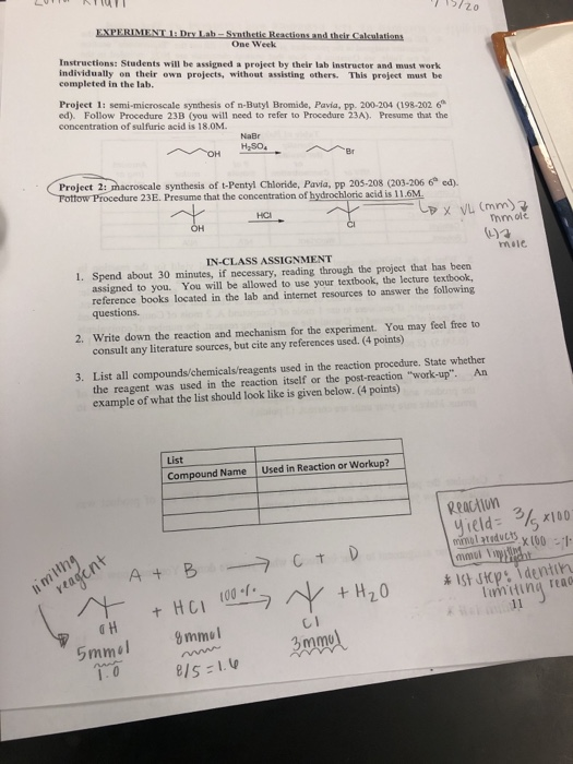 UNTIL 15/20 EXPERIMENT 1: Dry Lab Synthetic Reactions | Chegg.com