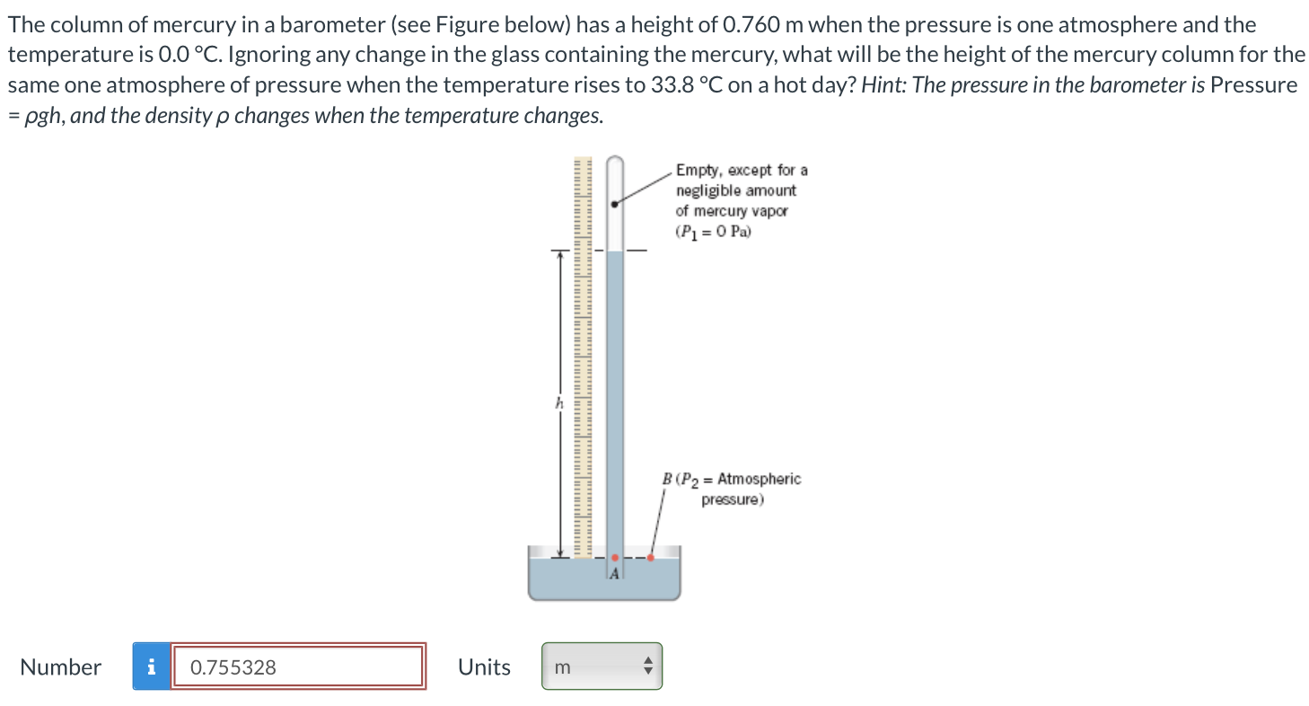 Solved The column of mercury in a barometer (see Figure | Chegg.com