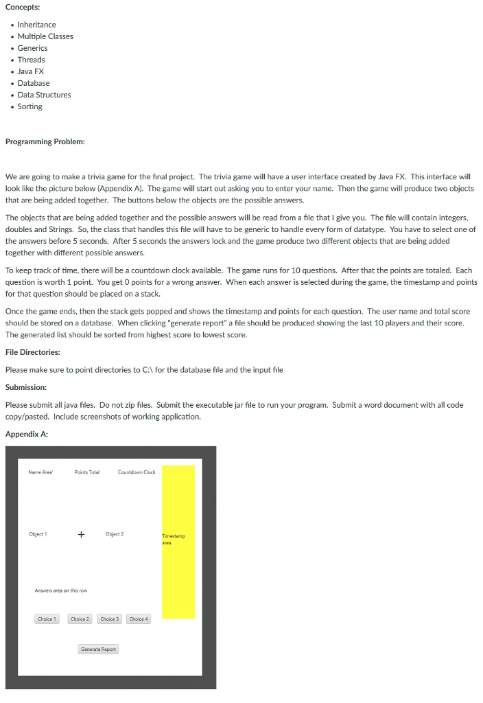 Concepts: Multiple Classes .Generics Threads Java F>X | Chegg.com