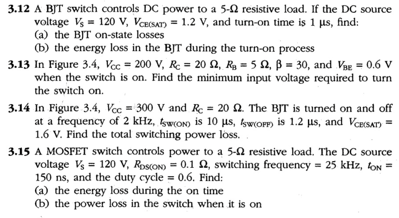 Solved 3.12 A BJT switch controls DC power to a \\( | Chegg.com