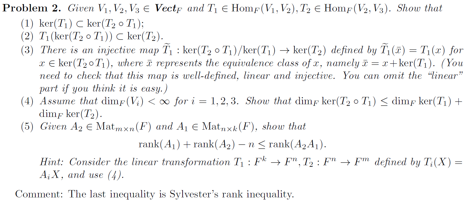 Solved = Problem 2. Given V1, V2,V3 E Vects and T1 E | Chegg.com