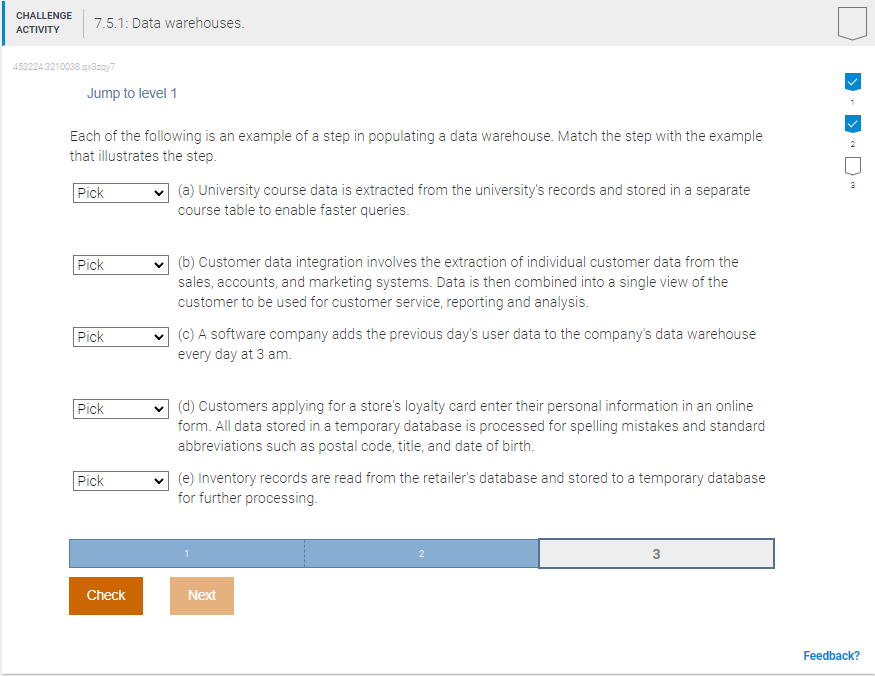 Solved Cleanse Extract Integrate Load Restructure Jump to | Chegg.com