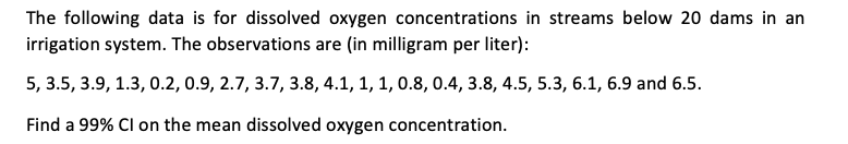Solved The following data is for dissolved oxygen | Chegg.com