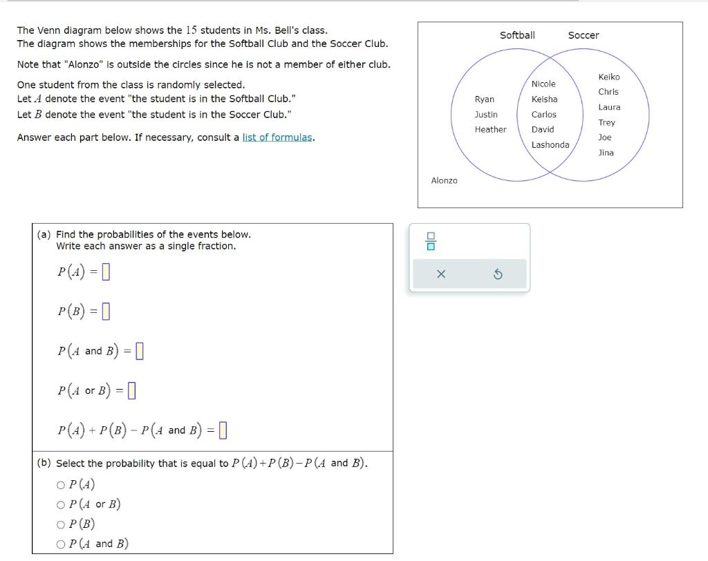 [Solved]: The Venn diagram below shows the 15 students in