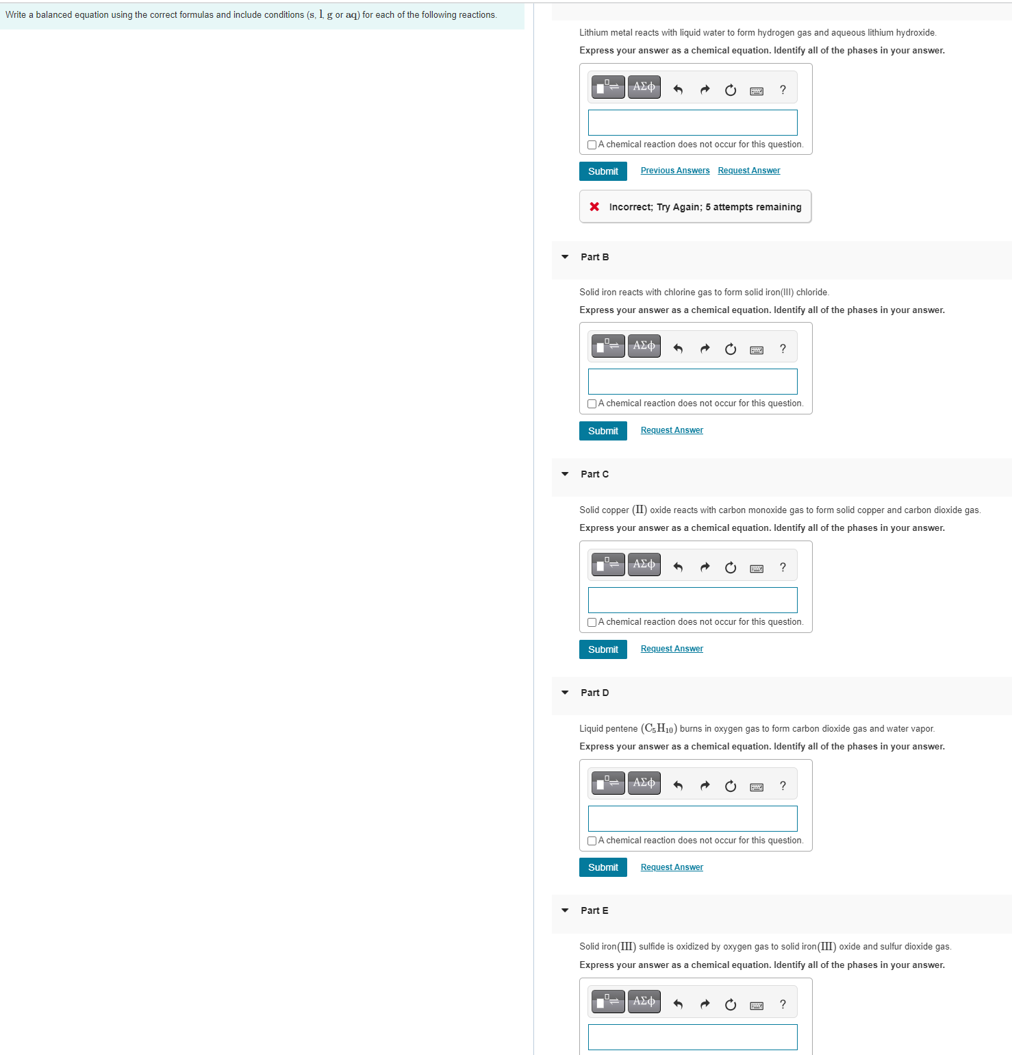 Solved Write a balanced equation using the correct formulas | Chegg.com