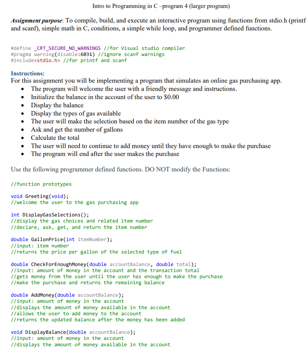 Solved Intro to Programming in C-program 4 (larger program) | Chegg.com