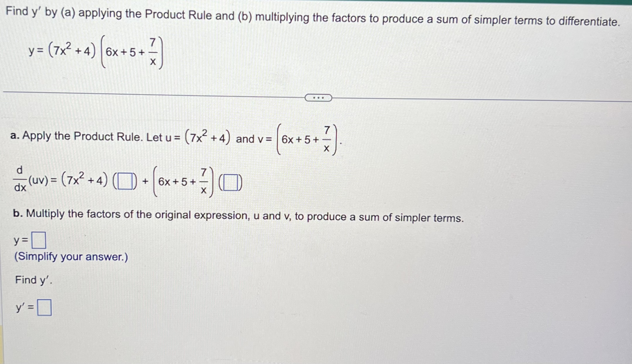 Solved Find y′ by (a) applying the Product Rule and (b) | Chegg.com