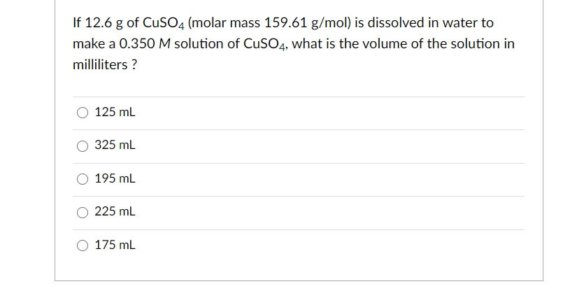 Solved If 12.6 g of CuSO4 (molar mass 159.61 g/mol) is | Chegg.com