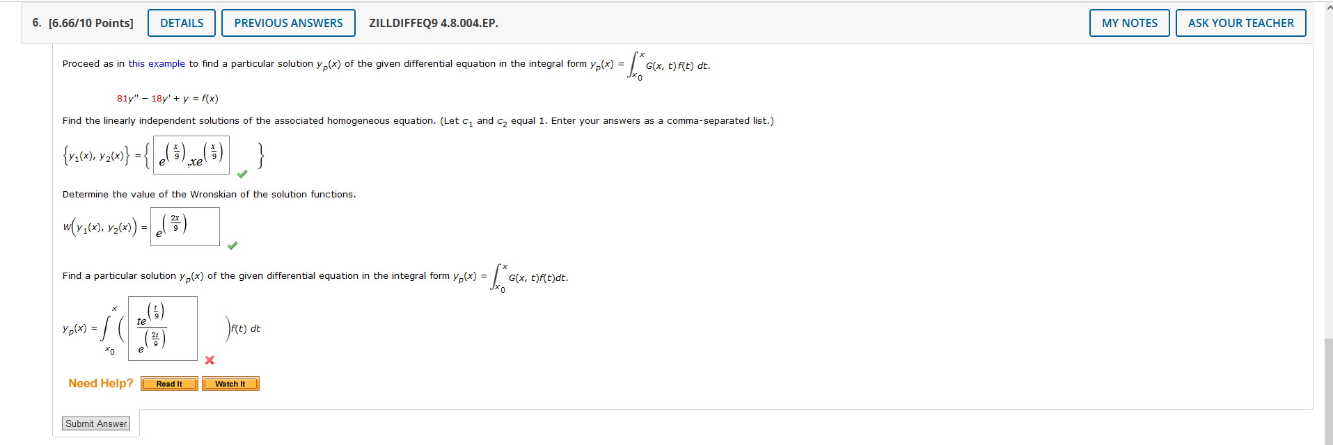 Solved 6. [6.66/10 Points] DETAILS PREVIOUS ANSWERS | Chegg.com