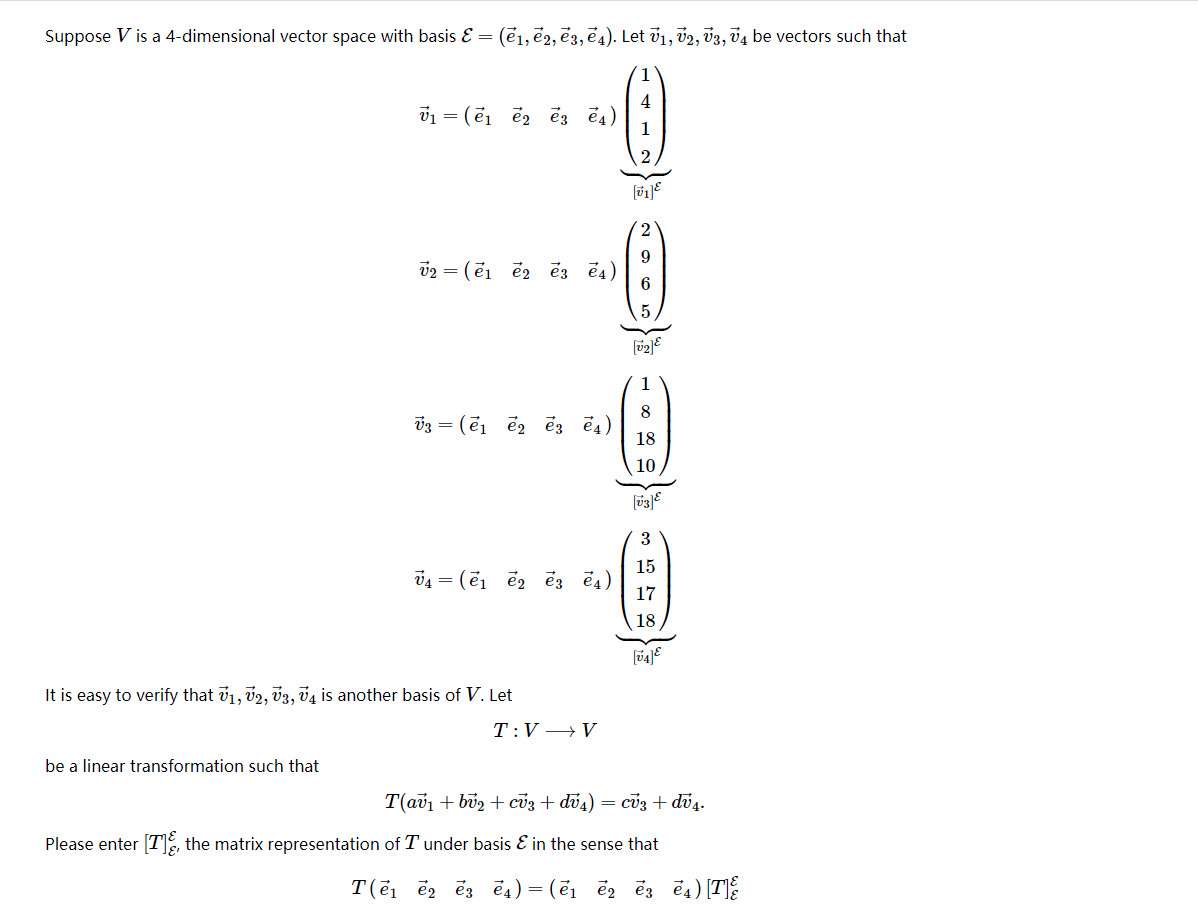 Solved Suppose V is a 4-dimensional vector space with basis | Chegg.com