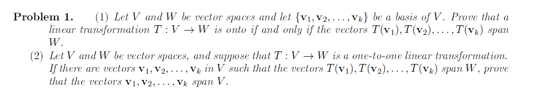 Solved Problem 1. (1) Let V and W be vector spaces and let | Chegg.com