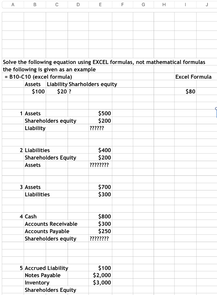 Solve the following equation using EXCEL formulas, | Chegg.com