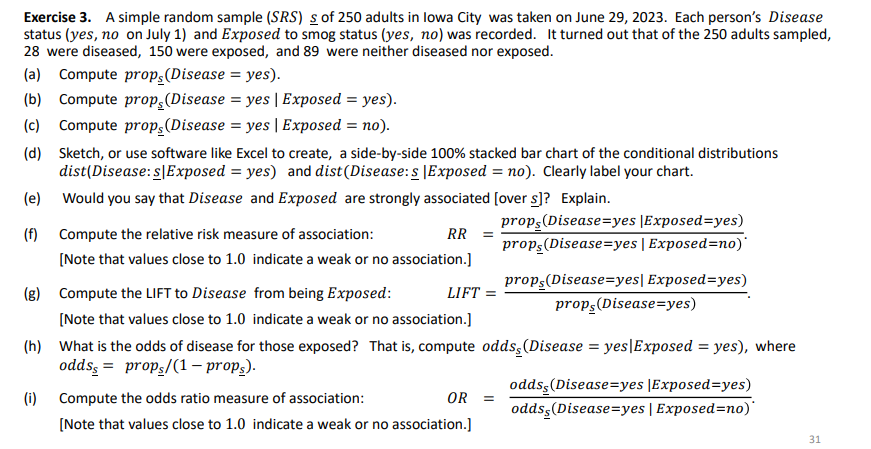 Solved Exercise 3. A simple random sample (SRS)s of 250 | Chegg.com