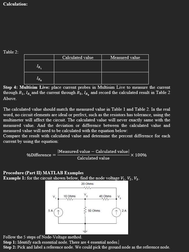 Solved Procedure (Part I) Multisim Live The node-voltage | Chegg.com