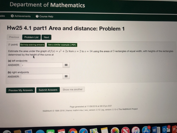 Solved Department of Mathematics ades Achievements Course | Chegg.com