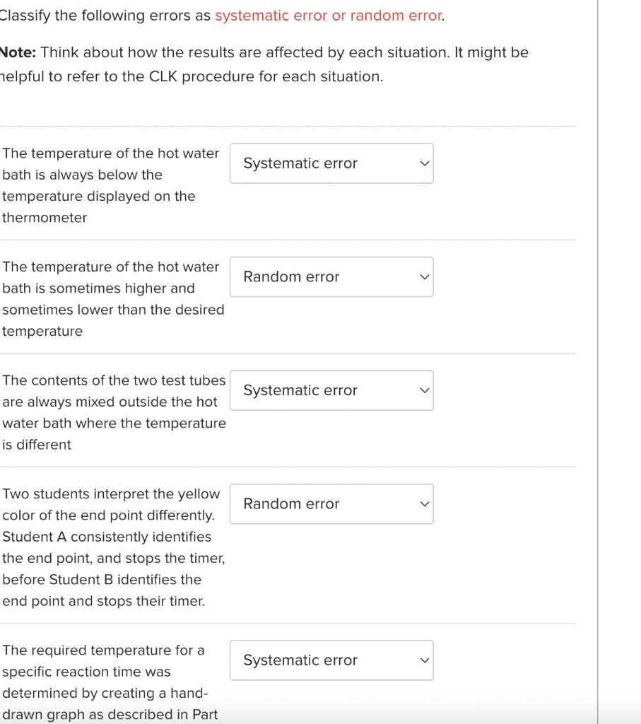 Solved Classify the following errors as systematic error or | Chegg.com