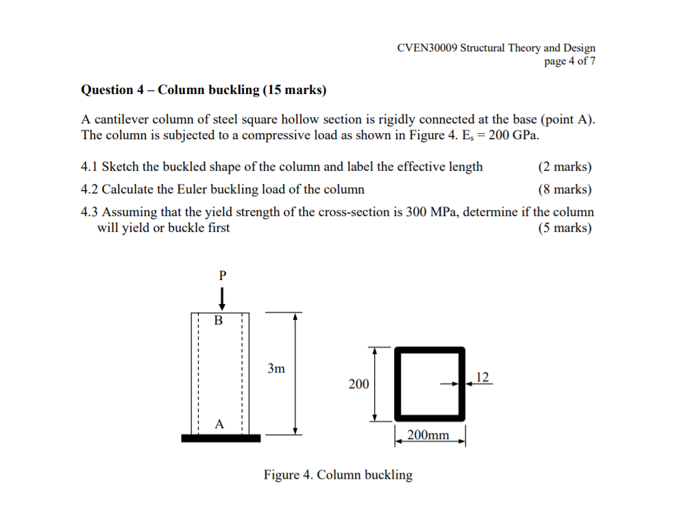 Solved CVEN30009 Structural Theory and Design page 4 of 7 | Chegg.com