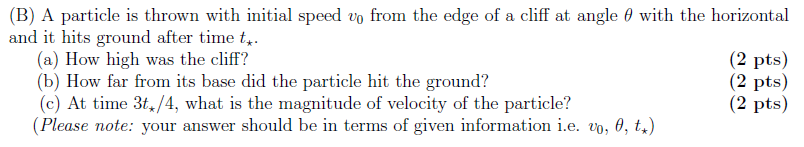 Solved B A Particle Is Thrown With Initial Speed V0 From 0444