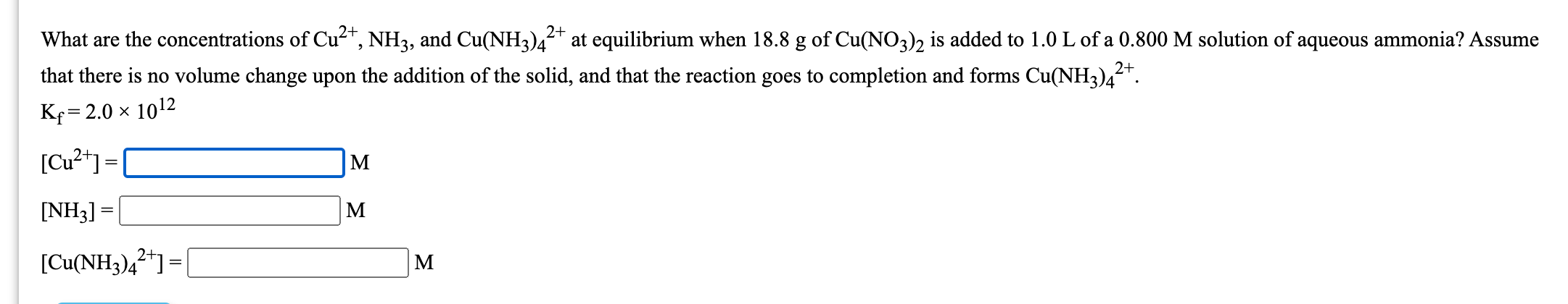 Solved What are the concentrations of Cu2+, NH3, and | Chegg.com