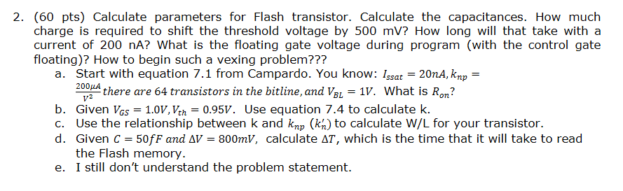 Solved 2. (60 pts) Calculate parameters for Flash | Chegg.com