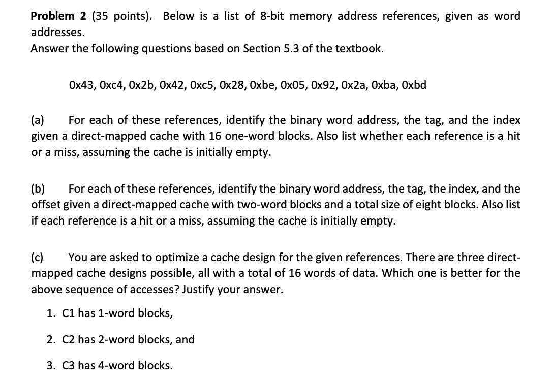 Solved Problem 2 (35 points). Below is a list of 8-bit | Chegg.com