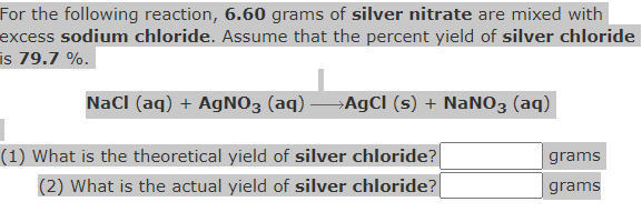 Solved =or the following reaction, 6.60 grams of silver | Chegg.com