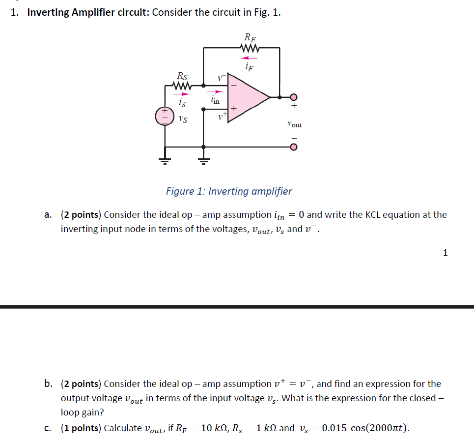 Solved 1. Inverting Amplifier circuit: Consider the circuit | Chegg.com