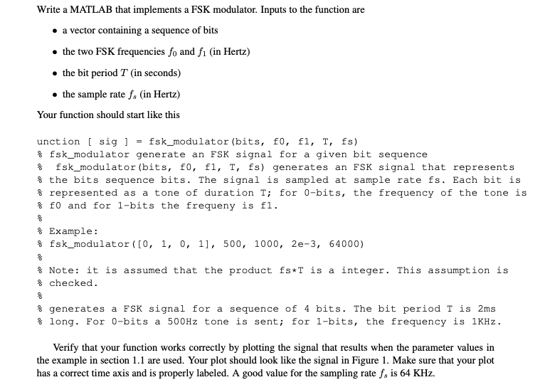 Solved 1.1 Frequency Shift Keying (FSK) The digital | Chegg.com